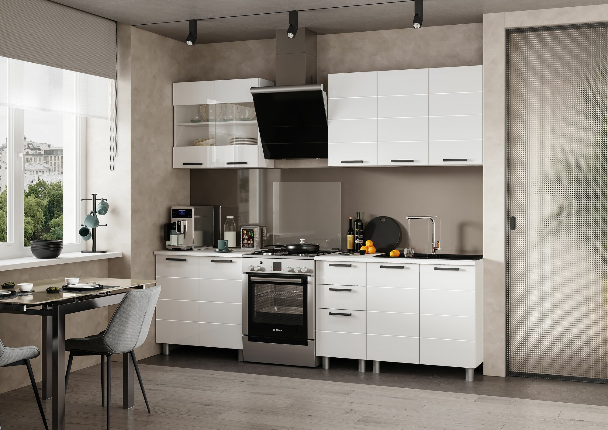 Кухня "Дина" Белый глянец (БТС)