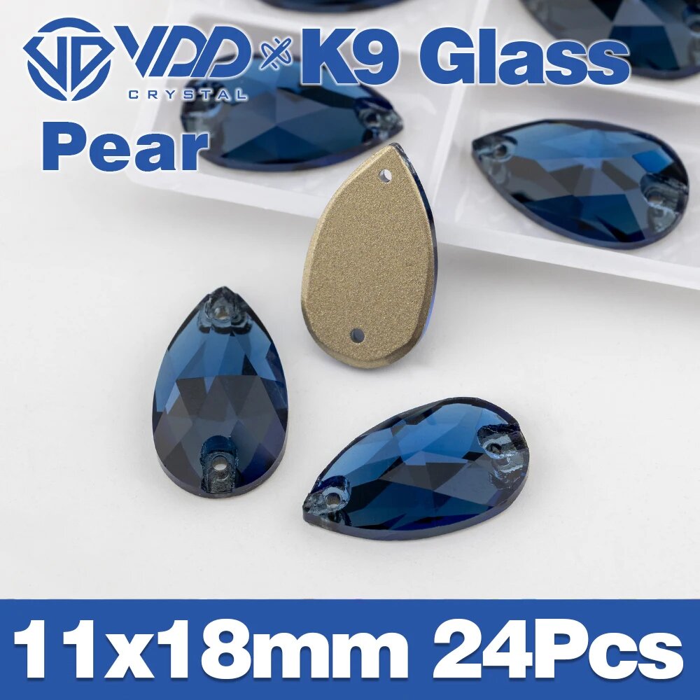 Стразы VDD S119 Montana AAAAA стекло для декора одежды, Pear 11x18mm-24Pcs, Montana