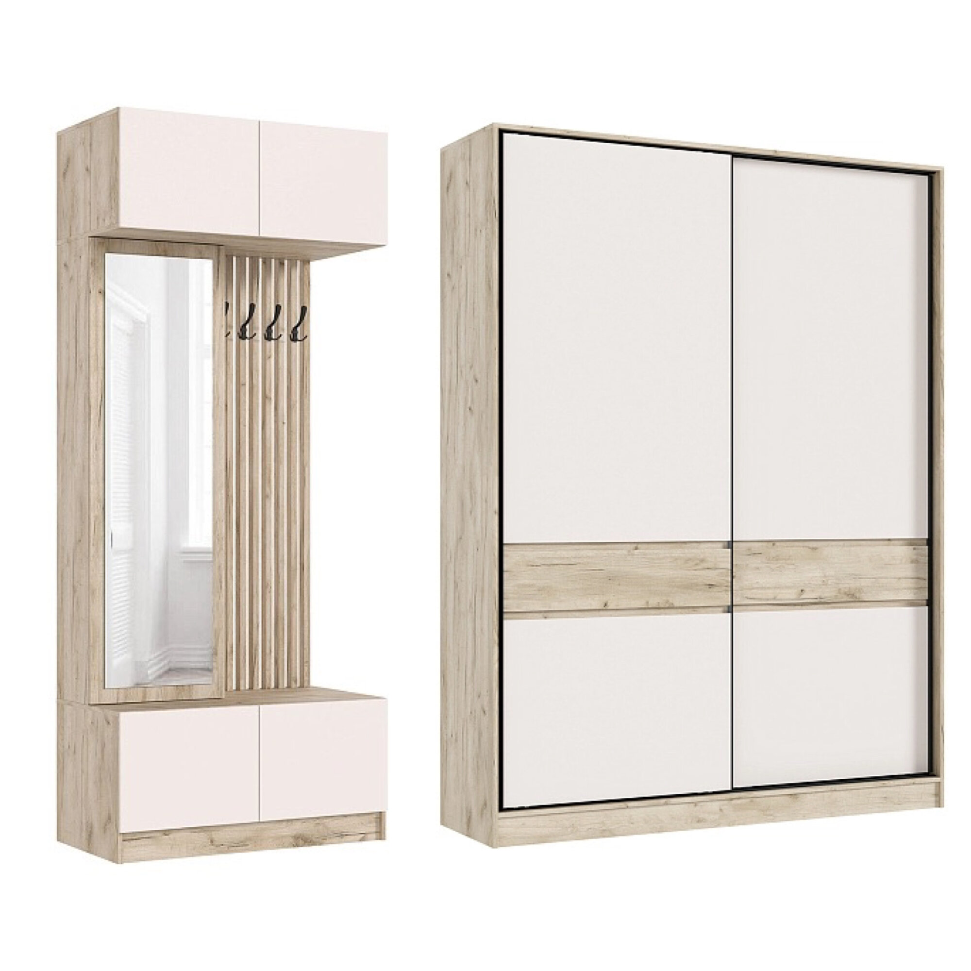 Прихожая Роджина 2.8 метра. Лдсп. Дуб Крафт серый/Кашемир матовый