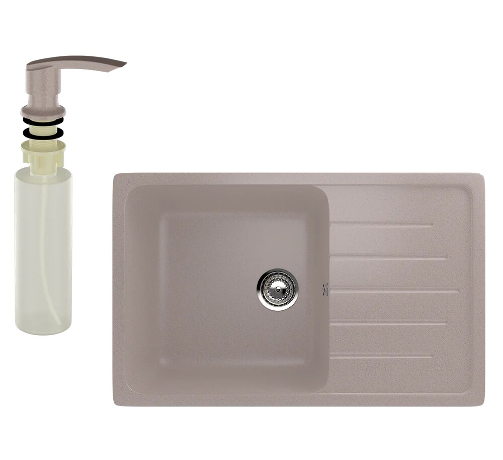 Мойка кухонная Ulgran U-400 302 прямоугольная, 75x50, мойка для кухни, с крылом, бежевая, матовая