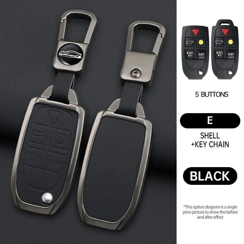 Кожаный чехол для ключей из цинкового сплава для Volvo XC90 XC70 S80 S60 S40 V70 V50 C30 C70 5-кнопочный чехол с дистанционным управлением, аксессуары для ключей, A