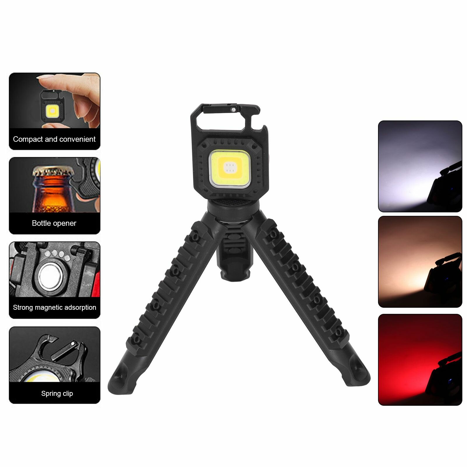 Маленькие фонарики COB, перезаряжаемые портативные мини-карманные фонари со складным треугольным кронштейном для рыбалки, кемпинга