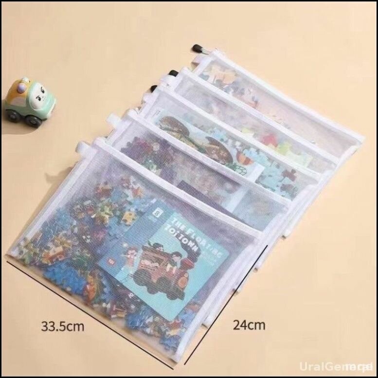 Эксклюзивный набор прочных органайзеров: сетчатые мешки и прозрачные сумки на молнии для систематизации пазлов, конструкторов, игрушек и различных мелких предметов