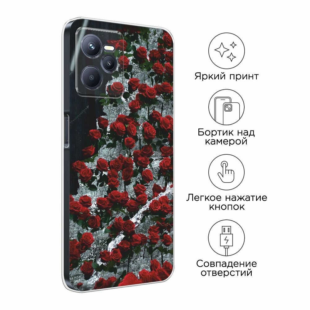 Чехол на Realme C35 / Реалми C35 с принтом Цветущие алые розы — фото 1