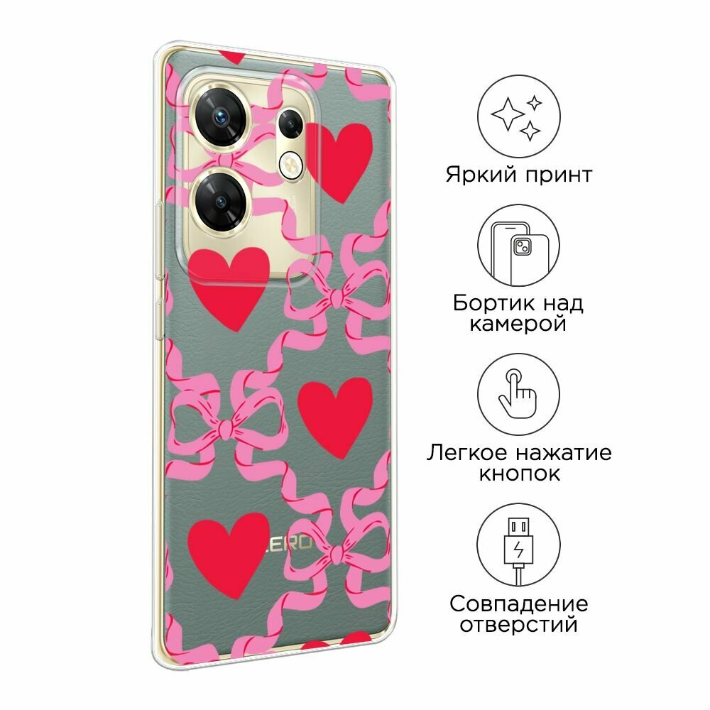 Чехол на Infinix Zero 30 4G / Инфиникс Зеро 30 4G с принтом "Hearts and ribbons 2 - 14 февраля", прозрачный — фото 1