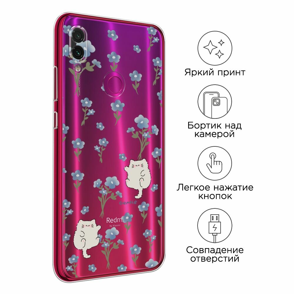 Чехол на Xiaomi Redmi Note 7 / Сяоми Редми Нот 7 с принтом "Gentle cats", прозрачный — фото 1
