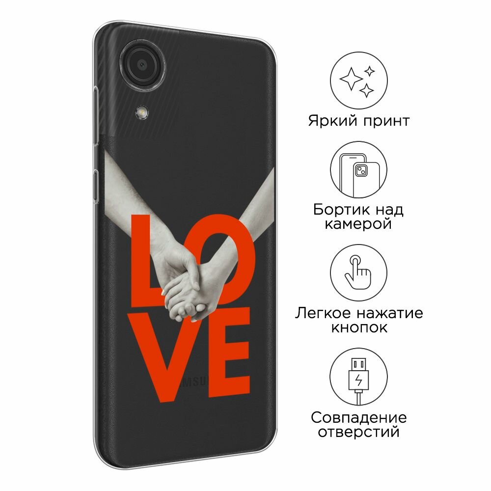 Чехол на Samsung Galaxy A03 Core / Самсунг Галакси А03 Core с принтом "Love holding hands - 14 февраля", прозрачный — фото 1