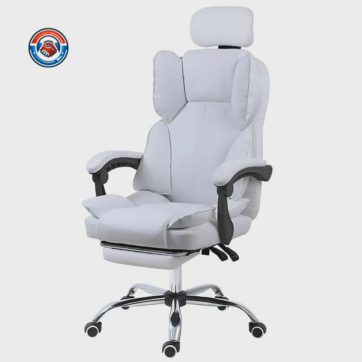 Кресло руководителя Samurai 808F, офисное компьютерное кресло с подставкой для ног белое из экокожи, эргономичное кресло с подголовником и мягкими подлокотниками