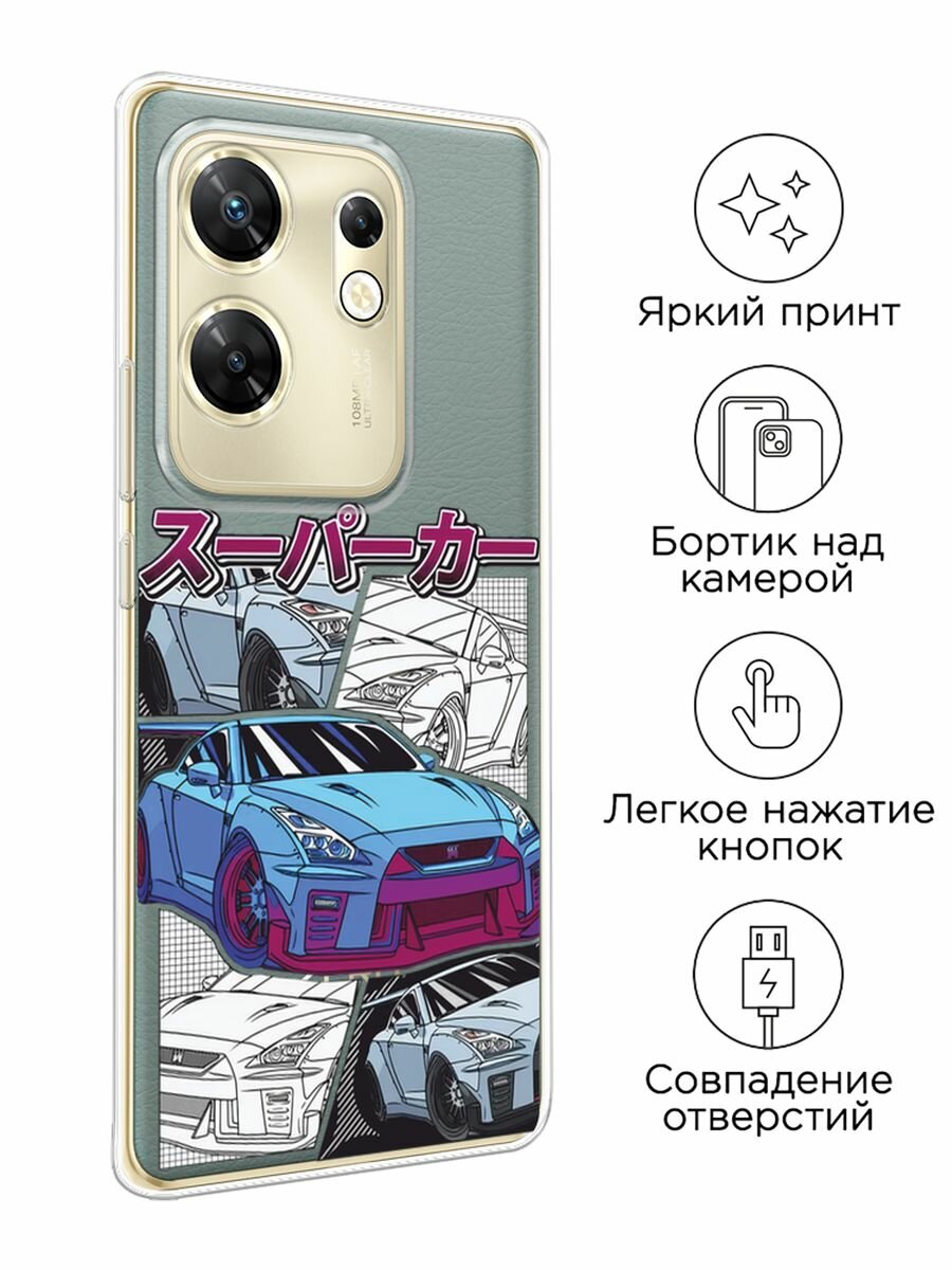 Чехол на Infinix Zero 30 4G / Инфиникс Зеро 30 4G с принтом "JDM коллаж", прозрачный — фото 1