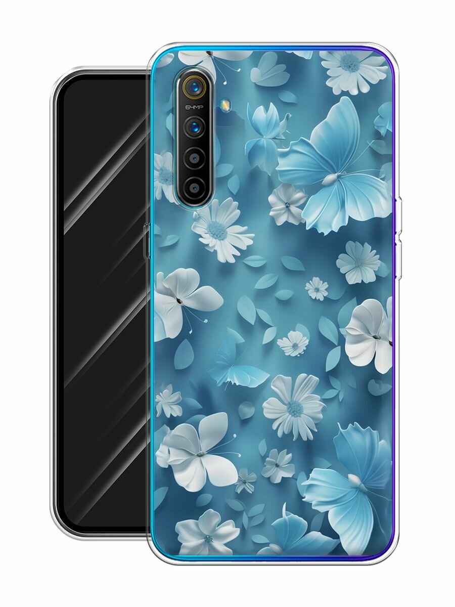 Чехол на Realme XT / Реалми XT с принтом "Голубые глазурные цветы" — фото 1