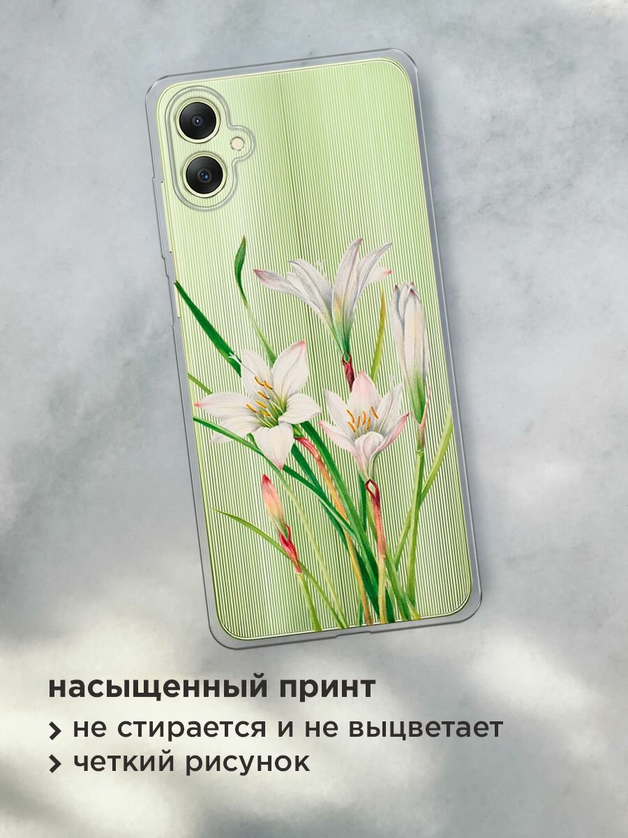 Чехол на Samsung Galaxy A06 / Самсунг Галакси А06 с принтом "White lily", прозрачный — фото 1