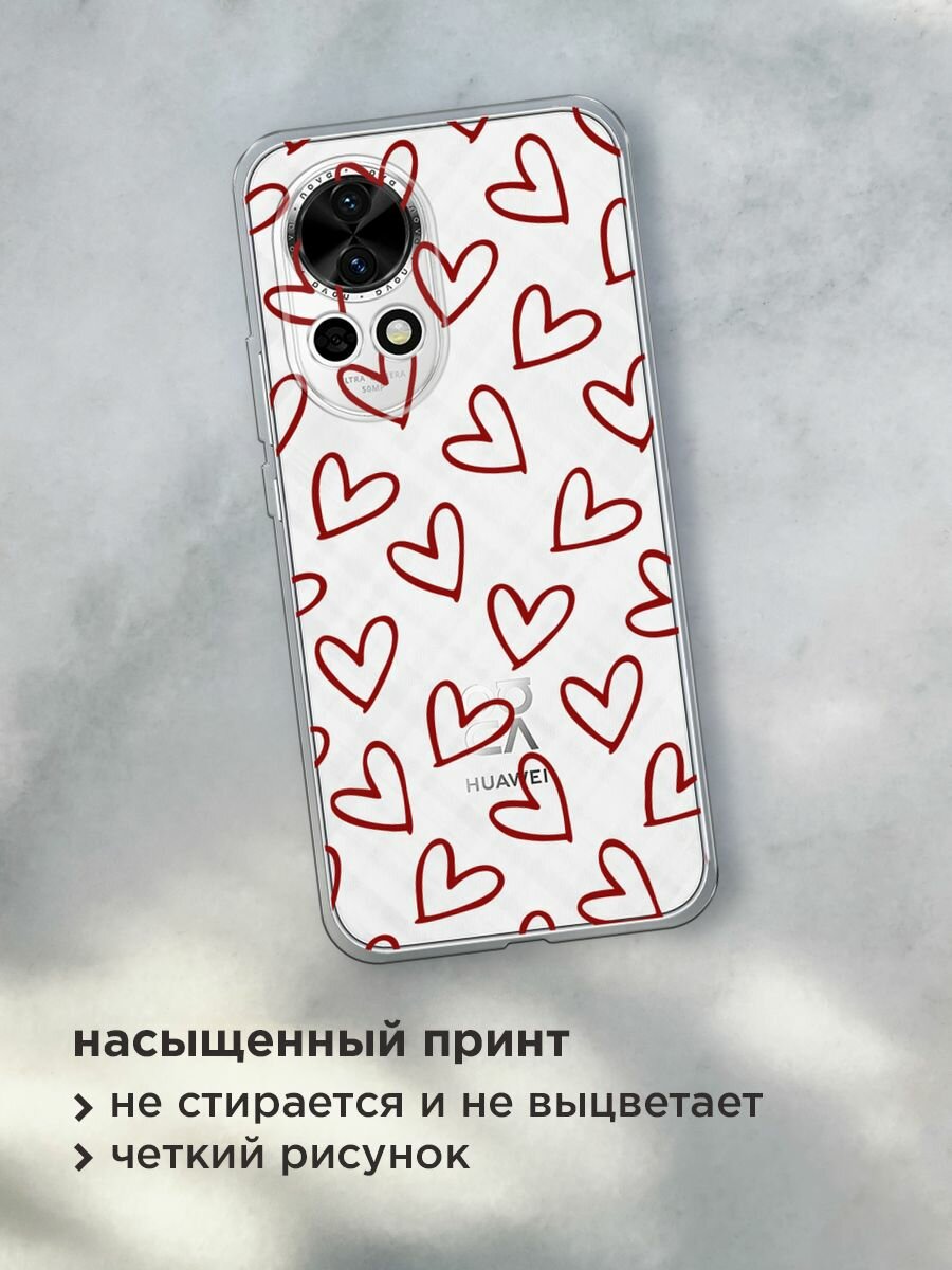 Чехол на Huawei Nova 12/Nova13 / Хуавей Нова 12/Нова 13 с принтом "Little hearts doodles 2 - 14 февраля", прозрачный — фото 1