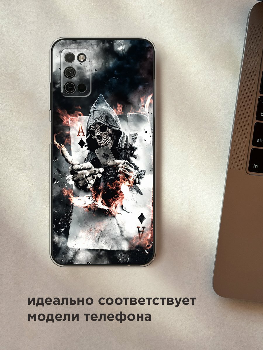 Чехол на Samsung Galaxy A03S / Самсунг Галакси A03S с принтом "Карты черепа в капюшоне" — фото 1