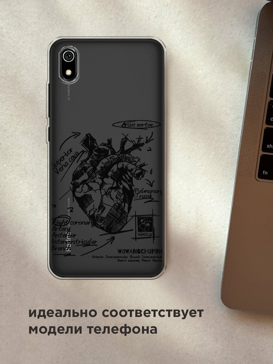 Чехол на Xiaomi Redmi 7A / Сяоми Редми 7А с принтом "Анатомическое сердце 2", прозрачный — фото 1