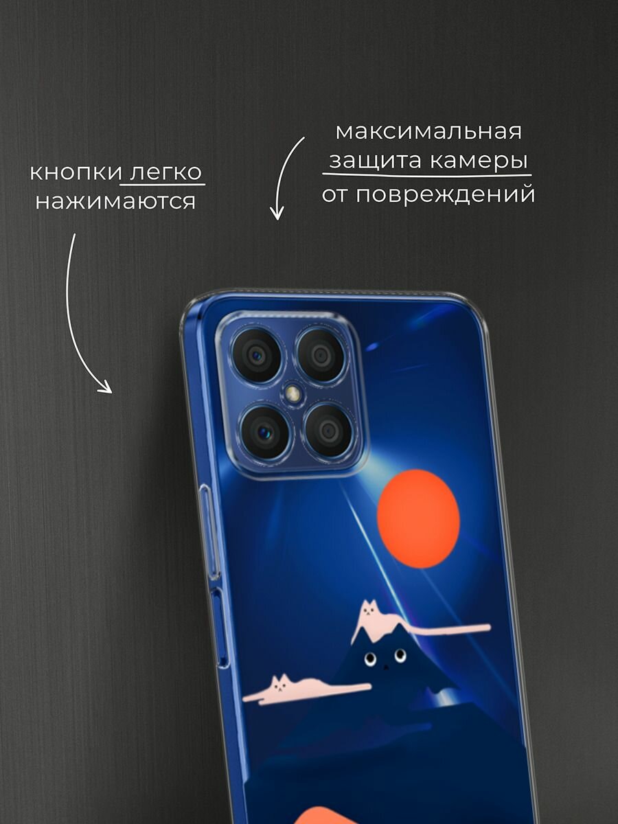 Чехол на Honor X8 / Хуавей X8 с принтом "Кот-гора", прозрачный — фото 1