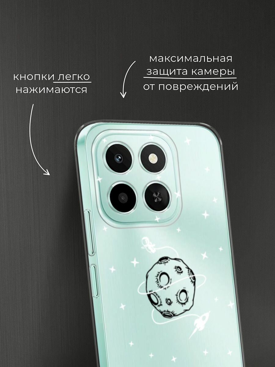 Чехол на Honor X6c / Хонор X6c с принтом "Полет вокруг луны", прозрачный — фото 1