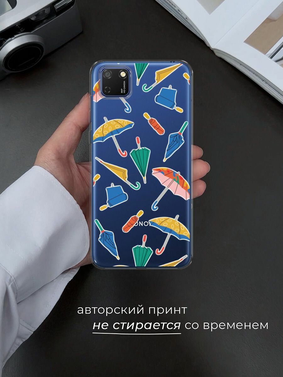 Чехол на Honor 9S/Huawei Y5p / Хонор 9S/Хуавей Y5p с принтом "Зонты паттерн", прозрачный — фото 1