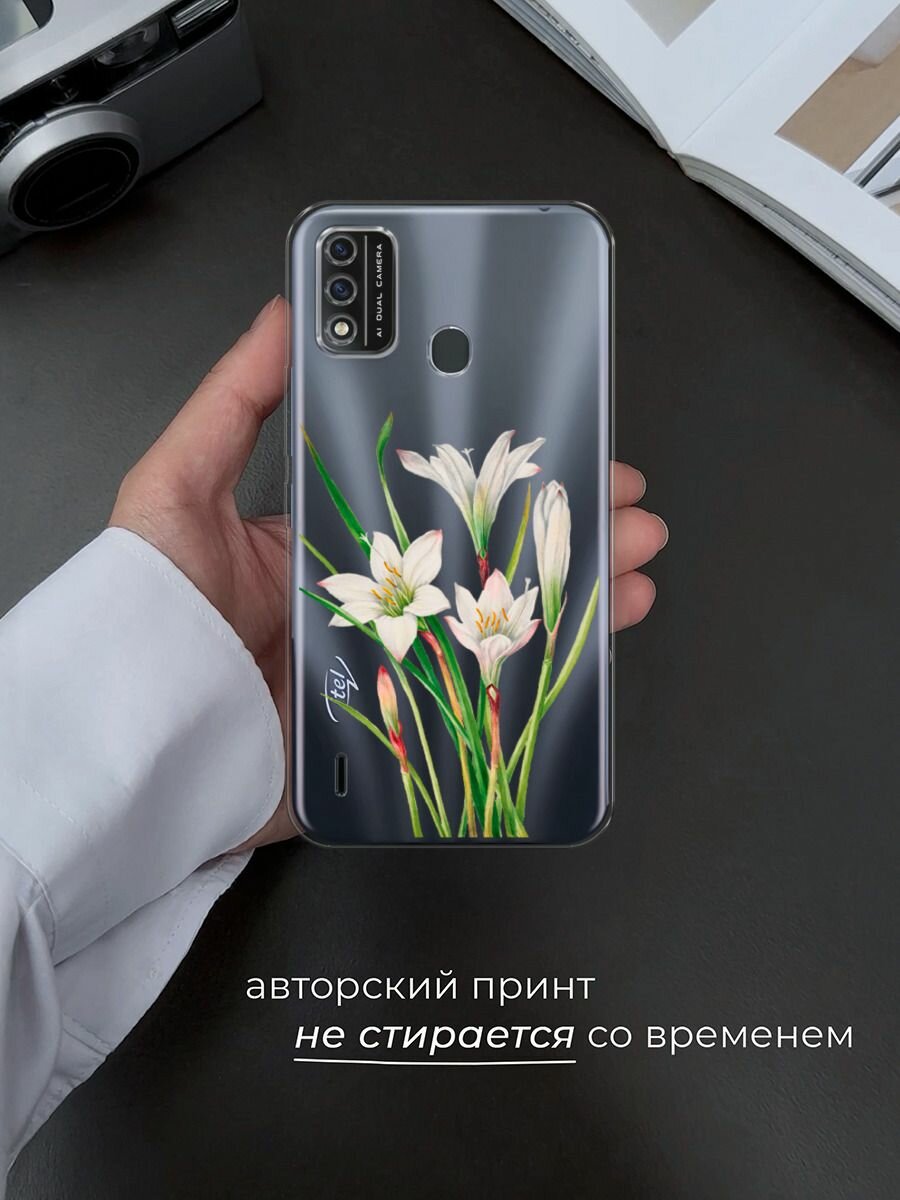 Чехол на Itel A48 / Ител А48 с принтом "White lily", прозрачный — фото 1