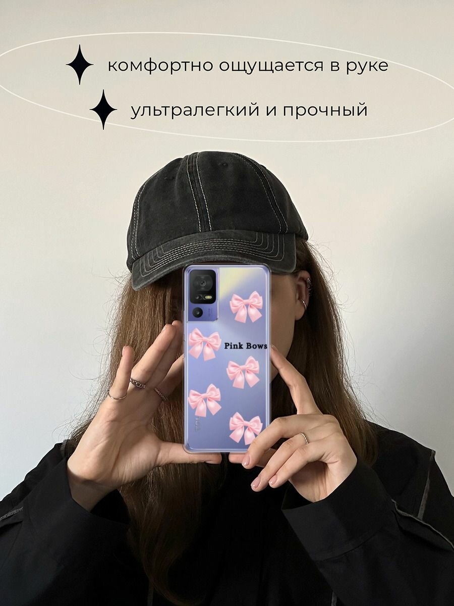 Чехол на TCL 40 SE / ТСЛ 40 SE с принтом "Pink Bows", прозрачный — фото 1