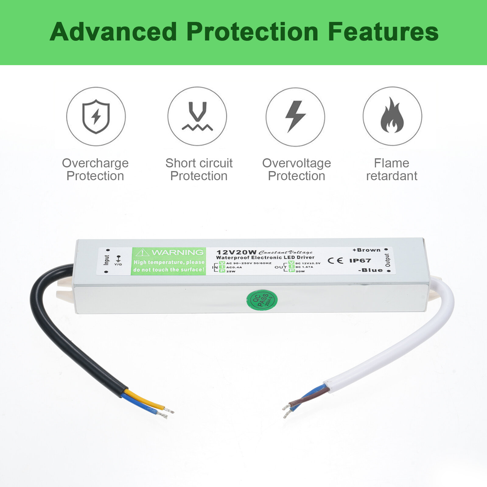 Светодиодный драйвер, водонепроницаемый, IP67, выключатель, блок питания, трансформатор, адаптер переменного тока 90 В-250 В в постоянный ток 12 В 20 Вт, низковольтный выход для светодиодной ленты, уличного освещения, вывески, лайтбокса