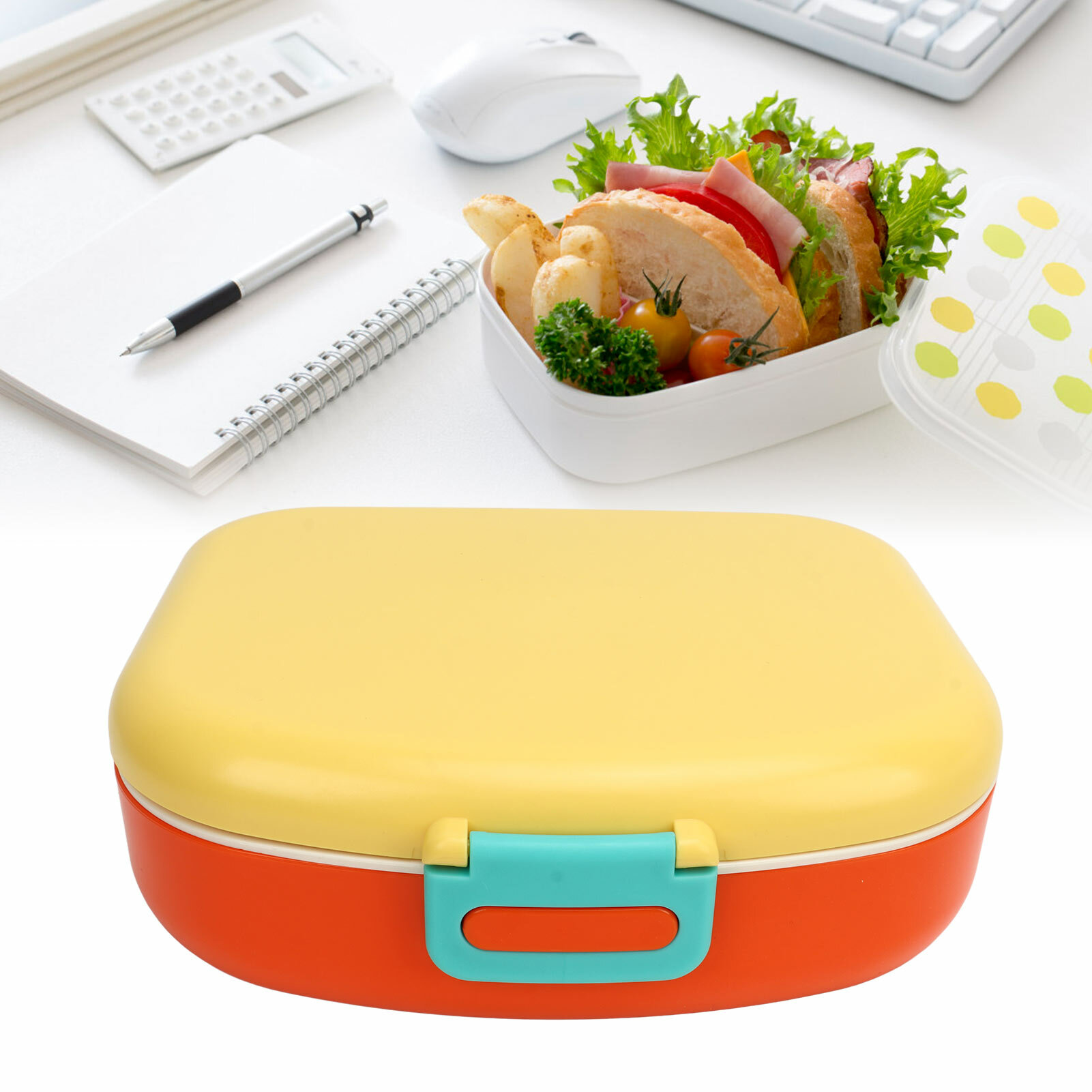 Ланч-бокс Bento с отдельными отделениями из АБС-пластика с пряжкой, ручкой, герметичным воздушным отверстием, термостойким контейнером для бенто с ложкой-вилкой, желтый