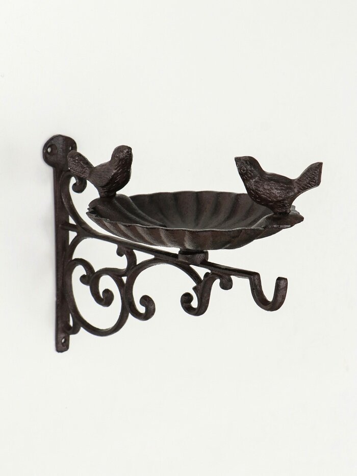 Настенный крючок декоративный с подставкой для мелочей «Две птицы», чугун, 14.5×28×21 см