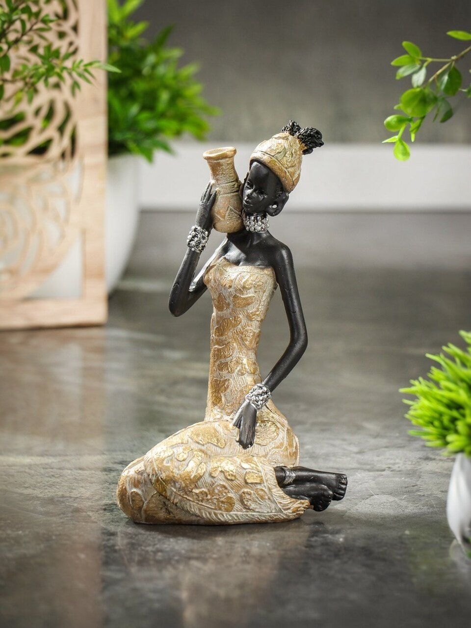 Фигурка декоративная Африканка 18 см, этническая статуэтка в интерьер, украшение из полистоуна, Y4-6911