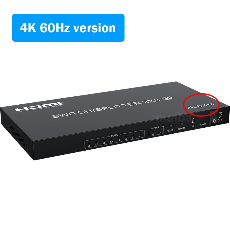 Разветвитель 4K HDMI 2 в 8 выходов HDMI видеопереключатель 2x8 Разветвитель 2 3 4 5 6 7 8-канальный ТВ-монитор, 4K 60Hz
