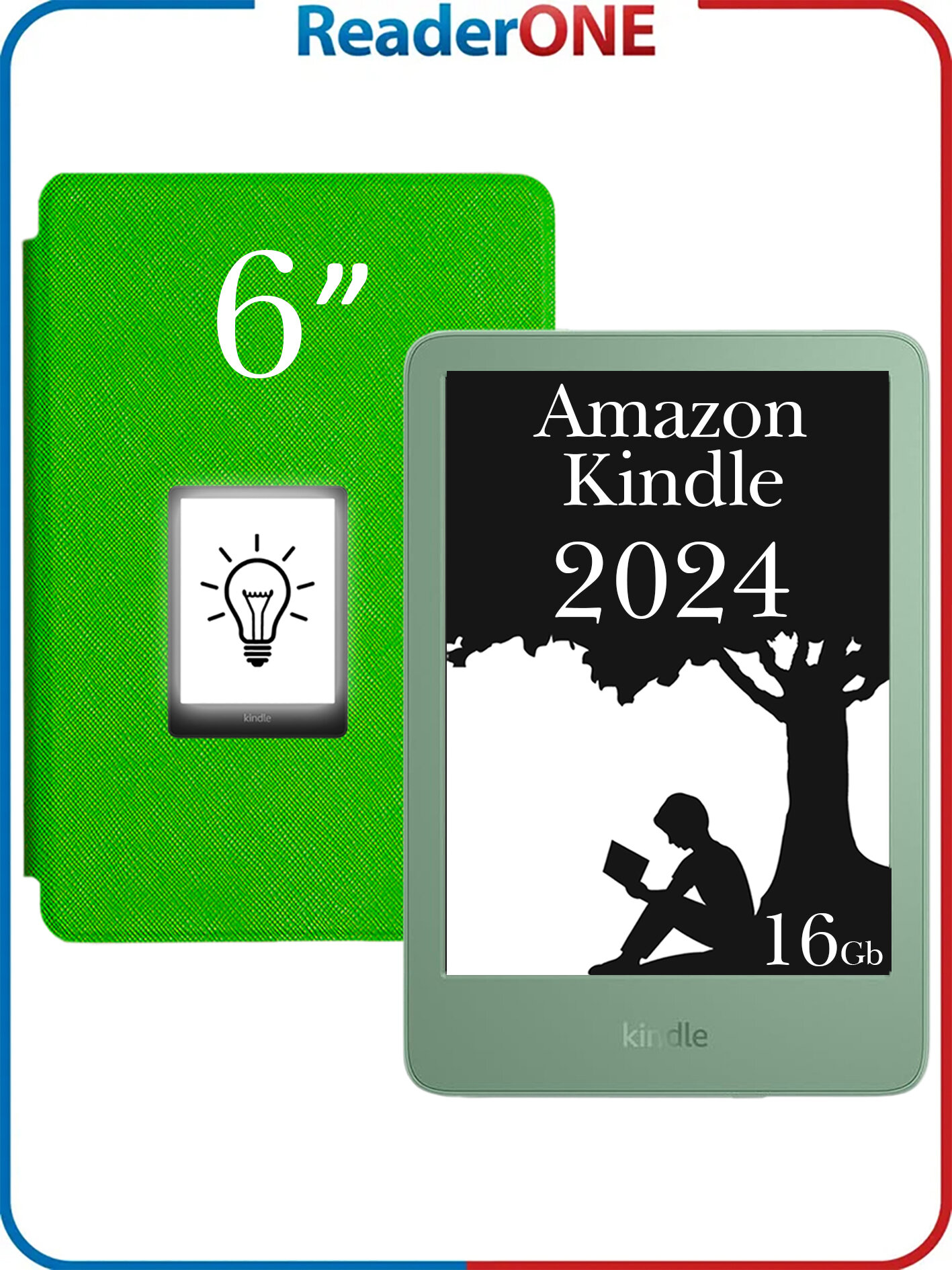 Электронная книга Amazon Kindle 11, 6 дюймов, 2024, 16 Гб, SO, зеленая (Matcha) с обложкой ReaderONE Green