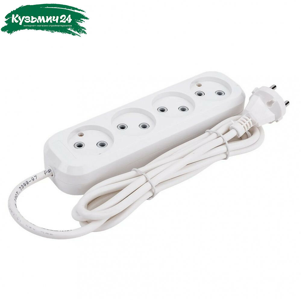 Удлинитель Universal Е-204 148117 ПВС, без заземления, 4 розетки, 2 м, 2.2 кВт, 1 шт.