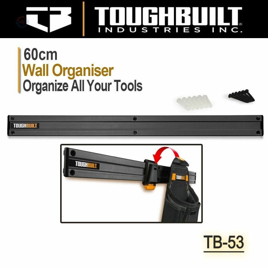 Настенный органайзер ToughBuilt TB-53, 60 см, совместим с подсумками Cliptech, стальной держатель для инструментов, компактная система хранения в гараж и мастерскую