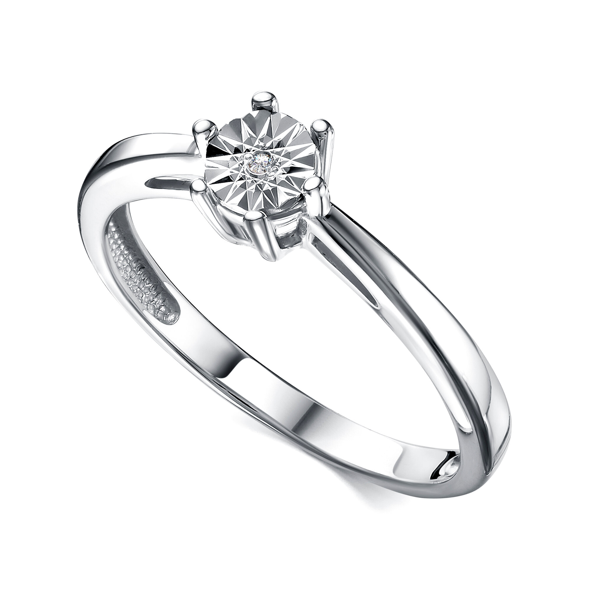 Кольцо, серебро, 925 проба, родирование, бриллиант