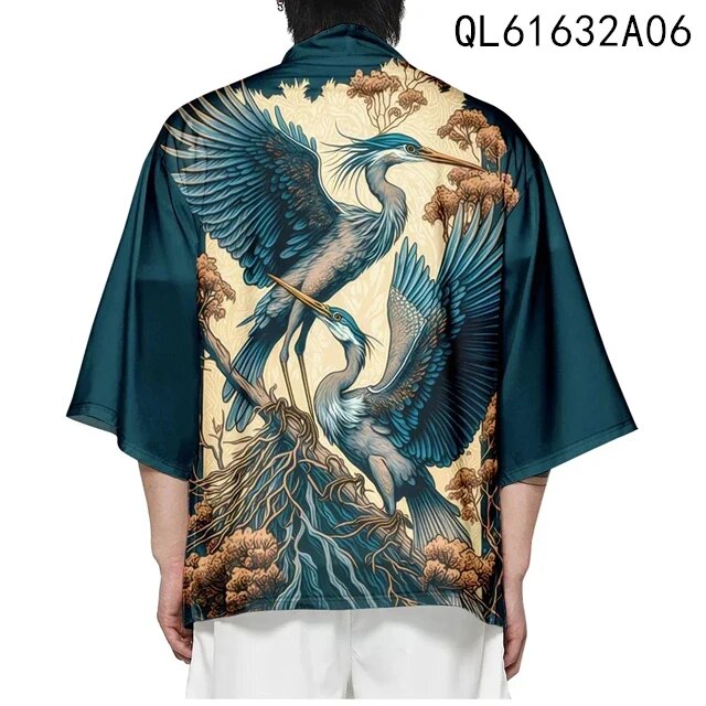 Хаори-кардиган Nifineo с Самураем, Журавлями и Драконом L, hf-766