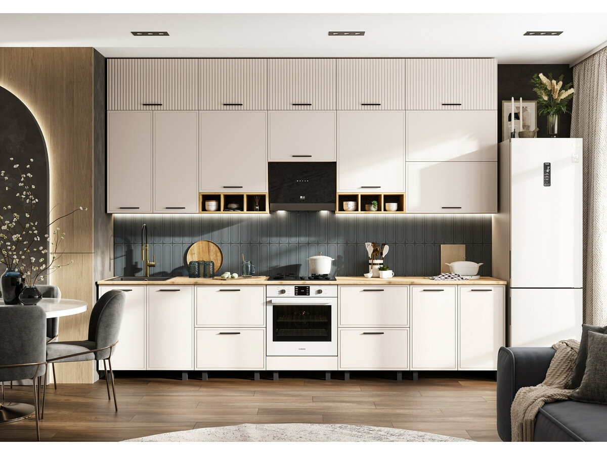 Кухня 3,4/1350м (с элементами Люкс класса), Крафт золотой/Кашемир