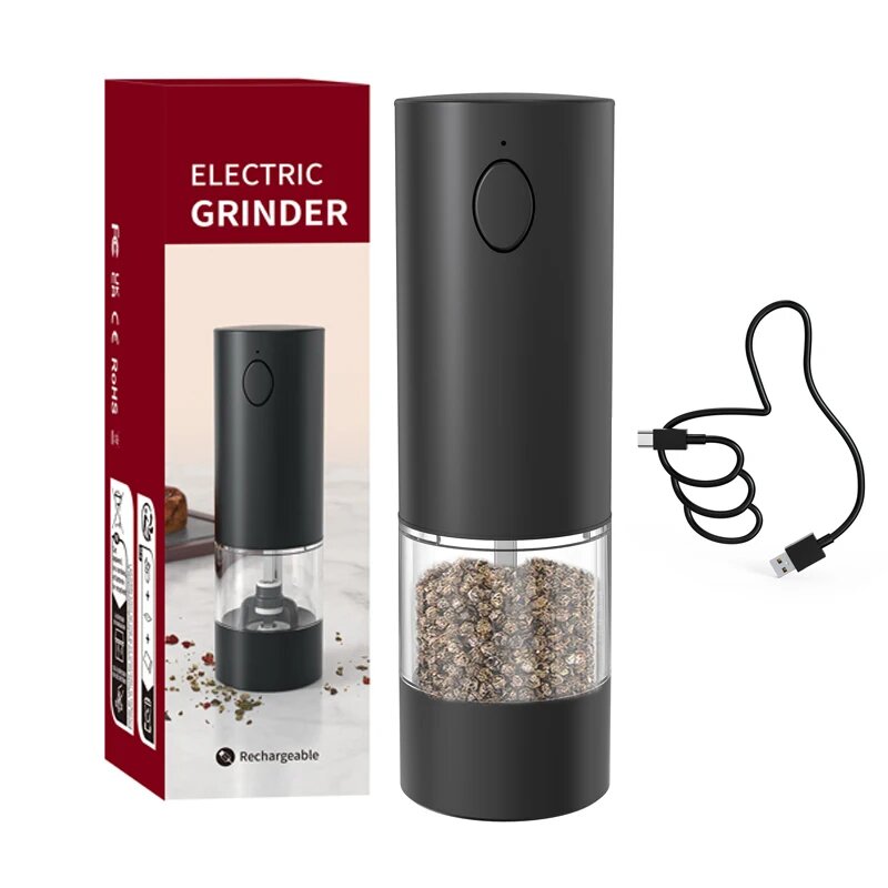 Электрическая Мельница Для Соли И Перца, Автоматическая Перезаряжаемая USB-металлическая Мельница Для Специй