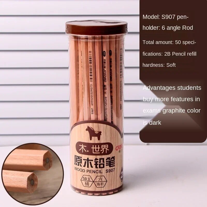 Деревянные простые карандаши HB 2B 2b Hexagon 50 Pcs