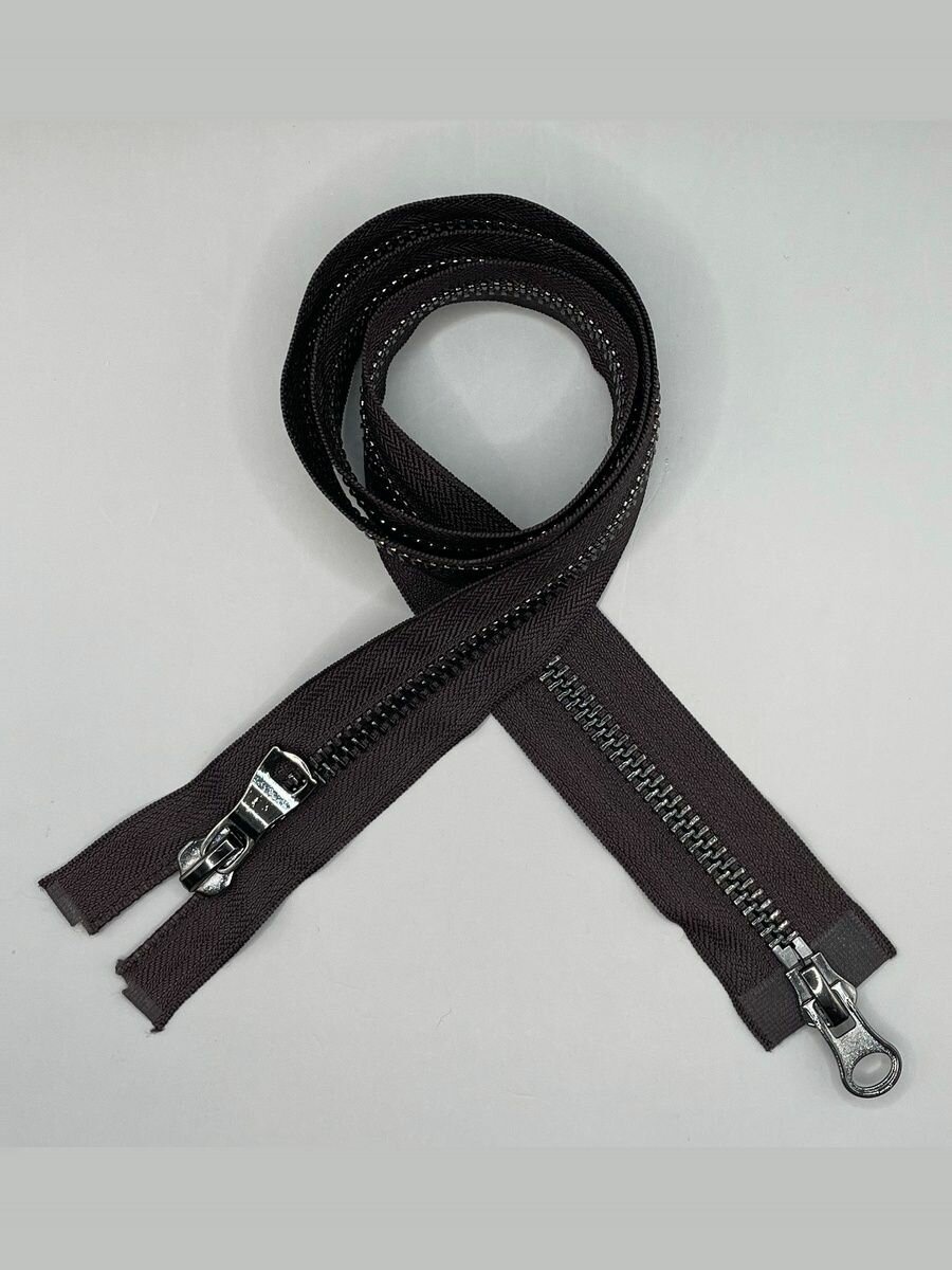 Молния(титан-легкий металл),90 см, тип 8, коричневый, зубья т. металл,2 замка, бегунок №1.1шт.