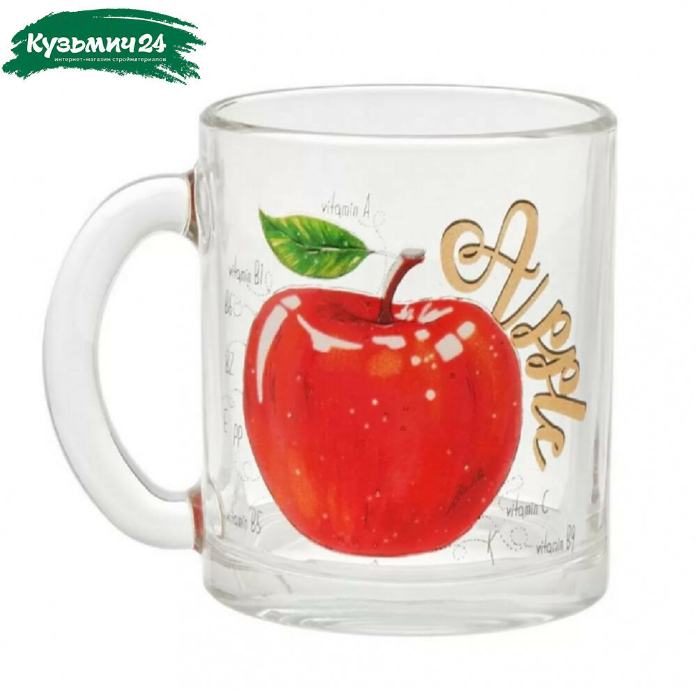 Кружка ОСЗ С1208, Чайная Полезное яблоко, стекло, диаметр 80 мм, 320 мл