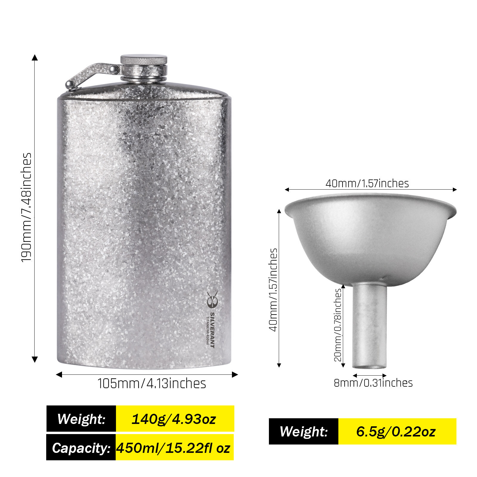 Туристическая титановая бутылка для SILVERANT, 450ml, Версия с титановым кристаллом,18+