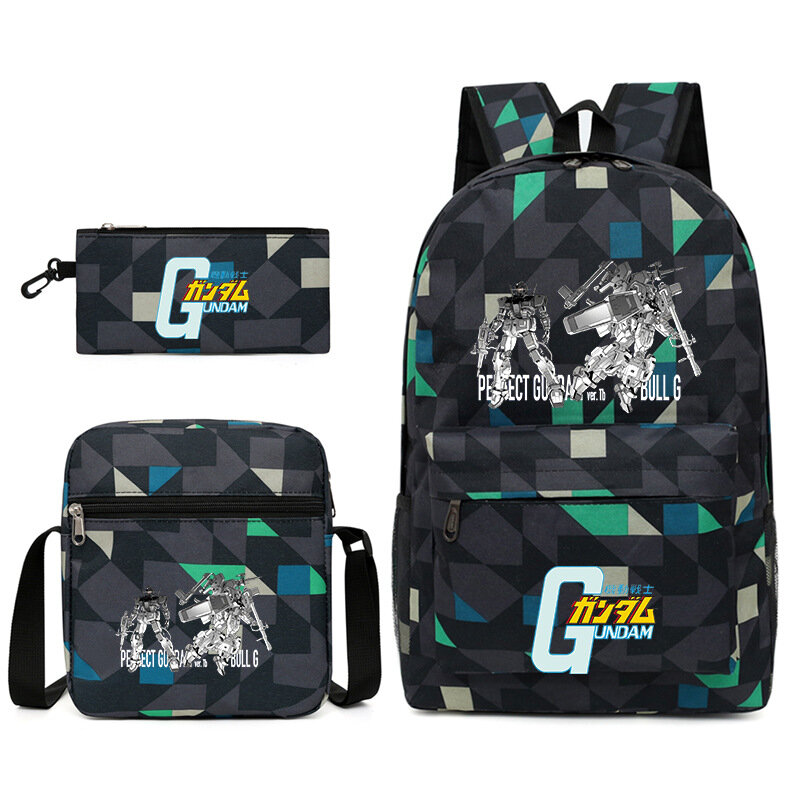 Мобильный костюм Gundam Мобильный костюм Gundam, школьная сумка из трех предметов, повседневный рюкзак для мужчин и женщин, студенческий принт