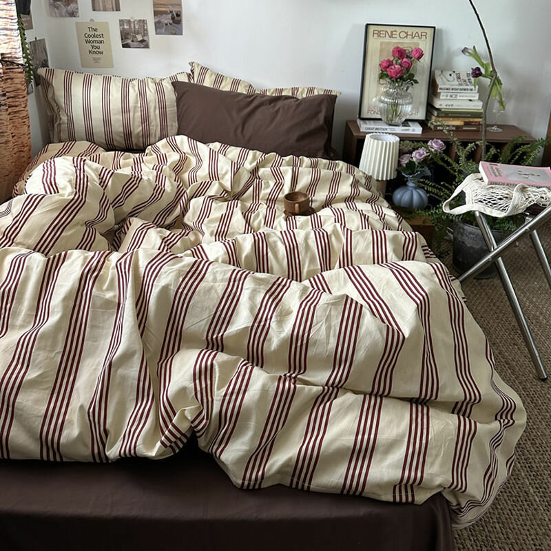 Комплект постельного белья для общежития в стиле INS из четырех частей стираного хлопка и пододеяльника в японском минималистском стиле,150*200cm