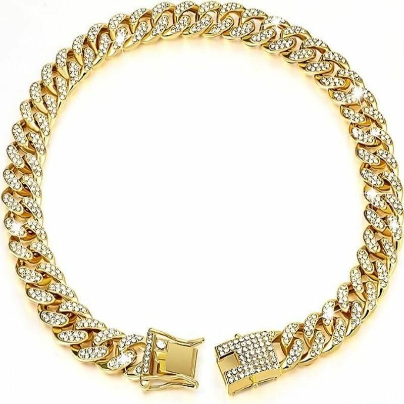 Собачья цепочка с бриллиантовой цепочкой, металлический ошейник-цепочка, аксессуары для домашних животных, подходящие для больших, средних и маленьких собак и кошек, золотой