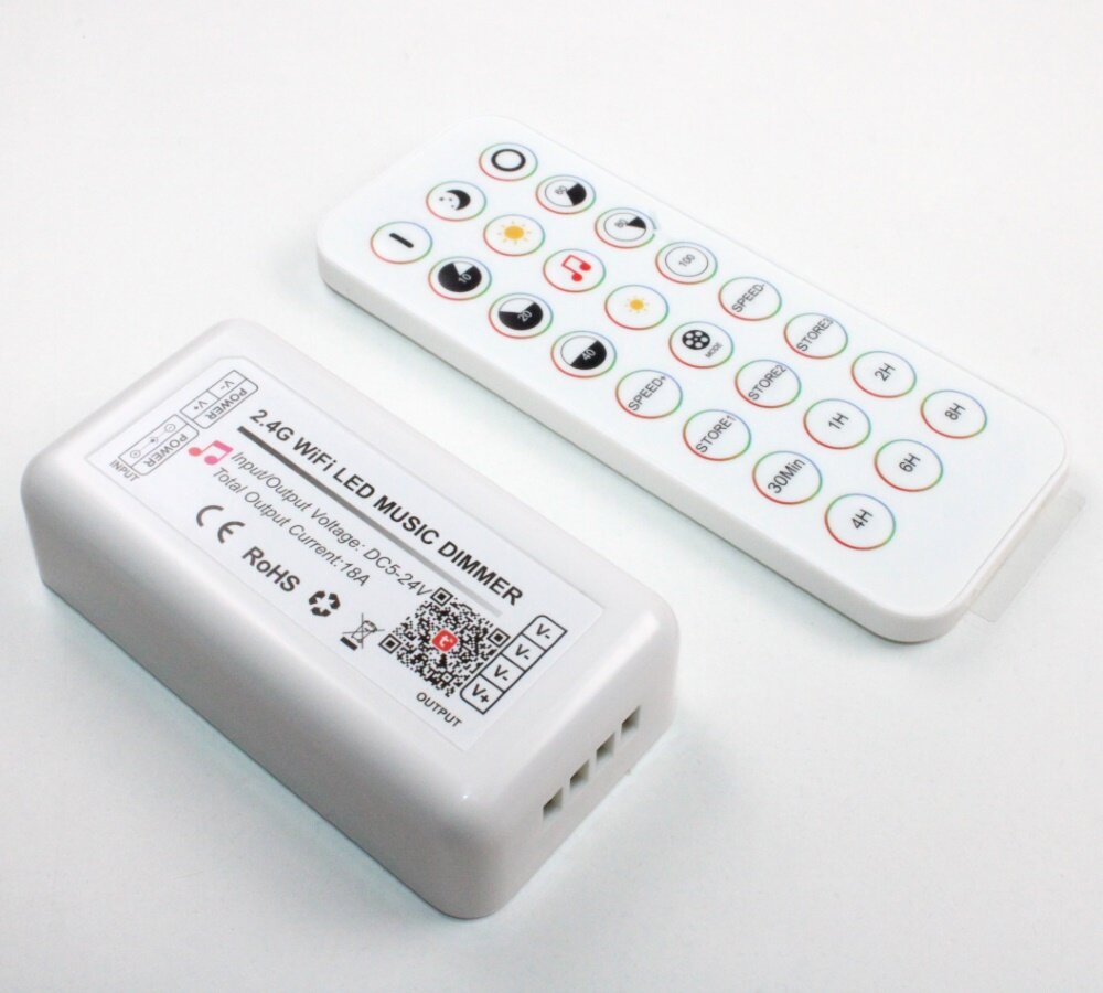 3ch DIM JM-WIFI-RF24-01 P700 (tuya dual-mode, WIFI, CCT, DC5-24V, 3ch*6A, 90-432W)), Контроллер с RF-пультом, Пульт 24 кн