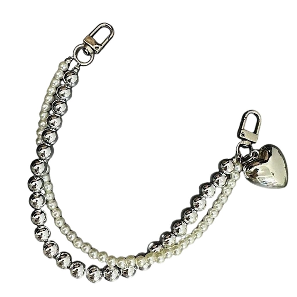 Многофункциональный ремешок для телефона ручной работы с бусинами в форме сердца и жемчугом, стильный аксессуар, портативный, для модного украшения.