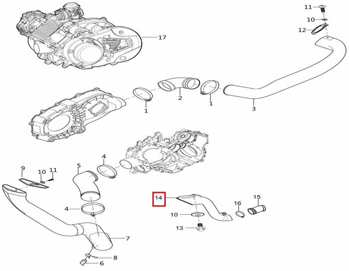 P107000172330000 Канал Охладителя CVT, Длинный Hisun Tactic HS750ATV HS550ATV