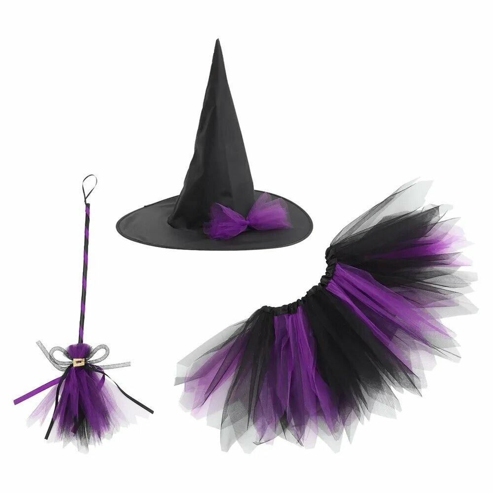 1 комплект костюмов на Хэллоуин, реквизит для косплея ведьмы, платье и метла для вечеринки в стиле косплея ведьмы