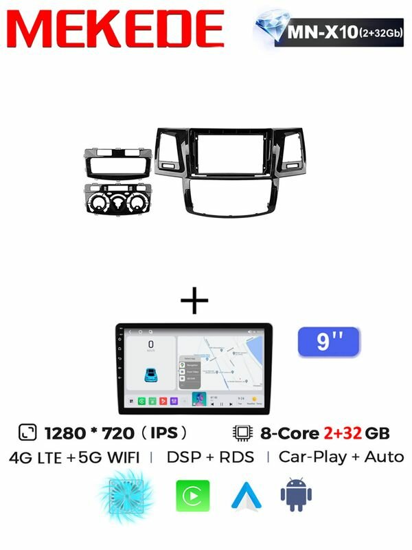 Магнитола 9" Mekede MN X10 Pro 2/32 Gb Toyota Fortuner 1 AN50 AN60 HILUX Revo Vigo 2005-2007 F2 carplay