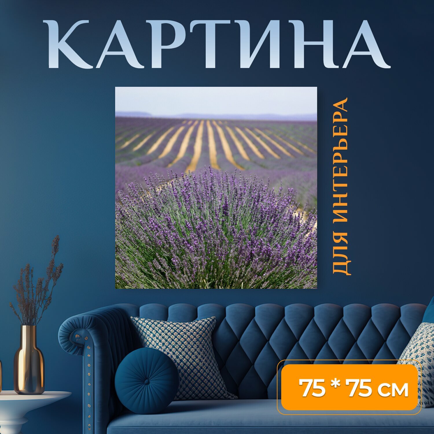 Картина на холсте "Прованс, валенсол, лаванда" на подрамнике 75х75 см. для интерьера