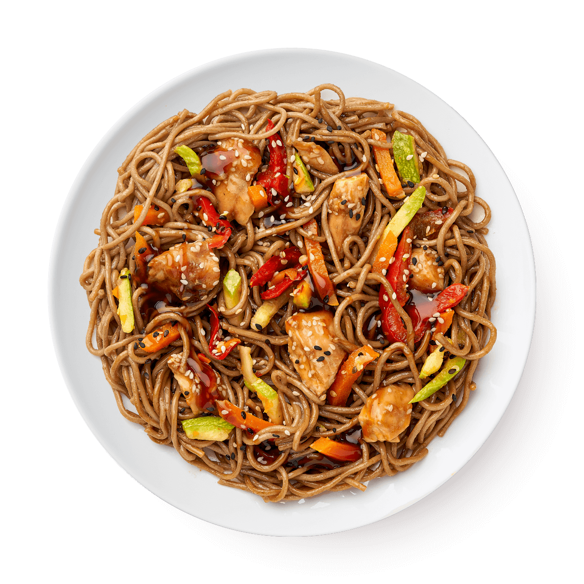 Гречневая лапша с курицей, овощами и сладким соусом терияки «Из Лавки»