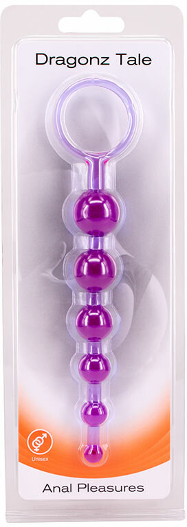 Гибкая анальная цепочка с шариками и кольцом Dragonz Tale фиолетовая